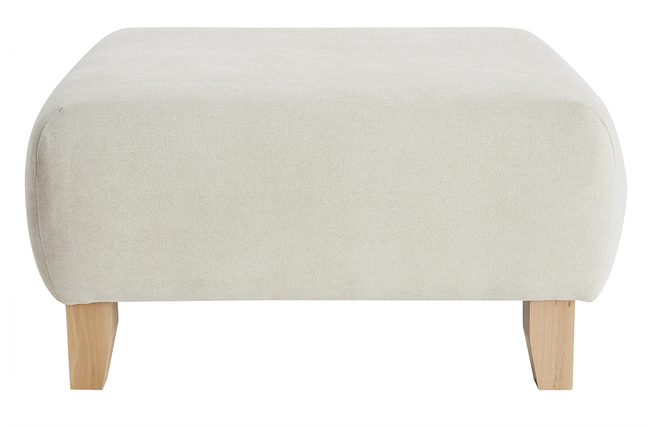Pouf repose-pieds en tissu effet velours texturé beige et bois clair ...