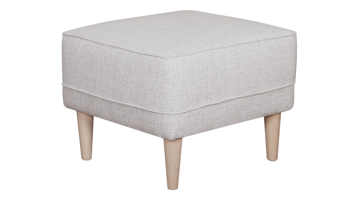 Pouf repose-pieds gris clair et pin massif PAPEL - Miliboo