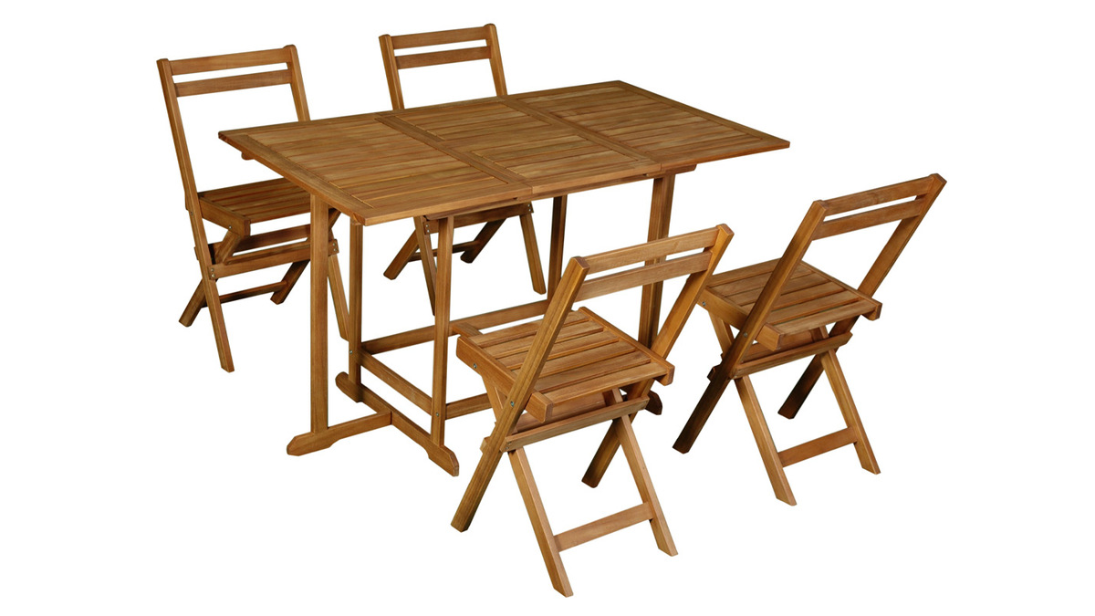 Set d'une table extensible avec rangements et de 4 chaises pliantes en ...