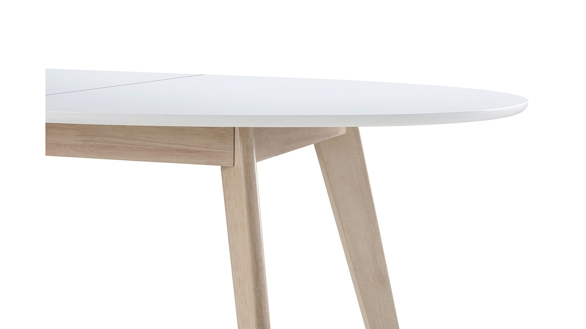 Table à manger extensible ovale blanche et bois clair L150-200 cm LEENA - Miliboo