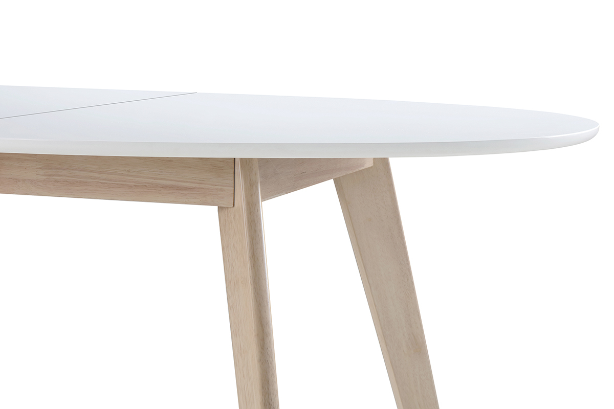 Table à manger extensible ovale blanche et bois clair L150-200 cm LEENA ...