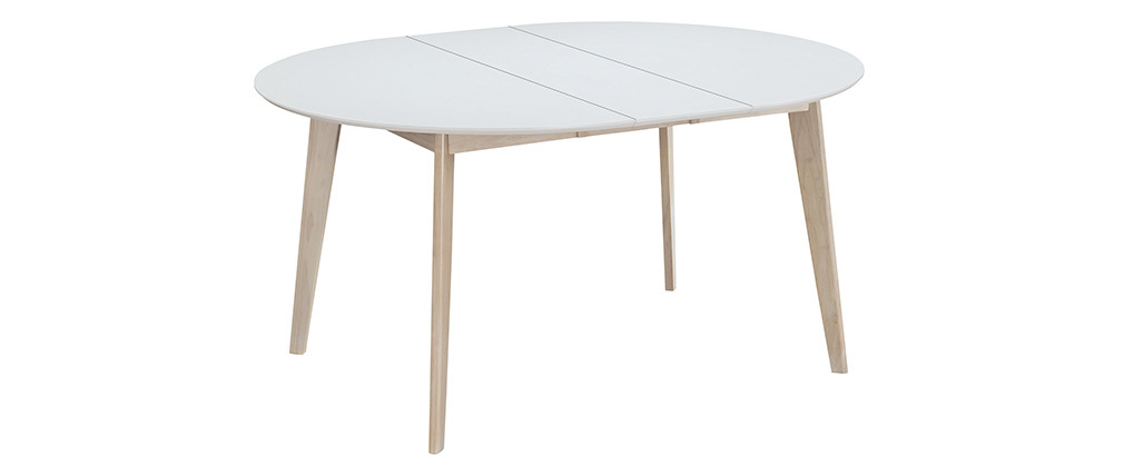 Table à manger ronde extensible blanc et bois L120-150 cm LEENA - Miliboo
