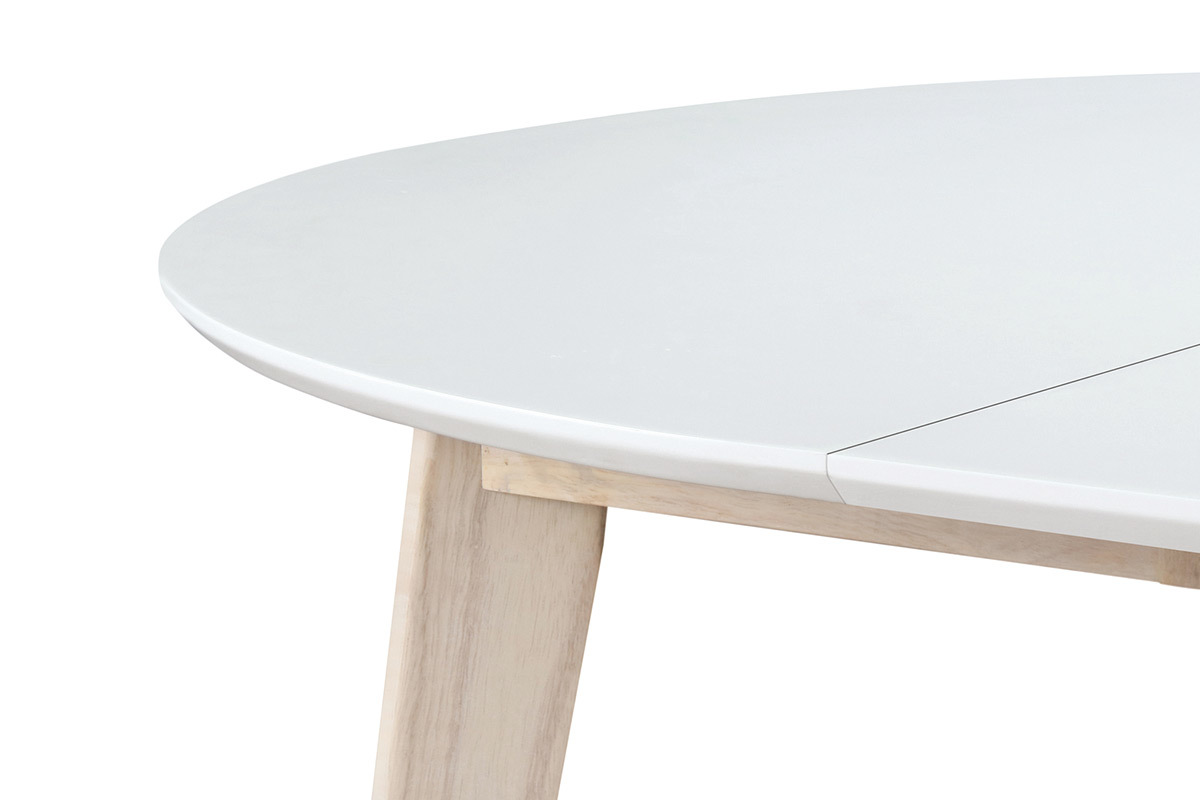 Table à manger scandinave ronde extensible blanc et bois L120-150 cm LEENA - Miliboo