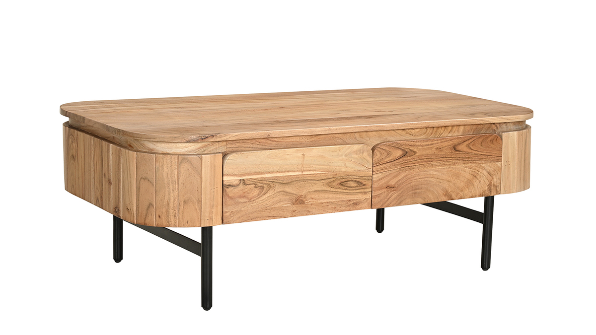 Table basse avec rangements en bois massif et métal noir 4 tiroirs L115 ...