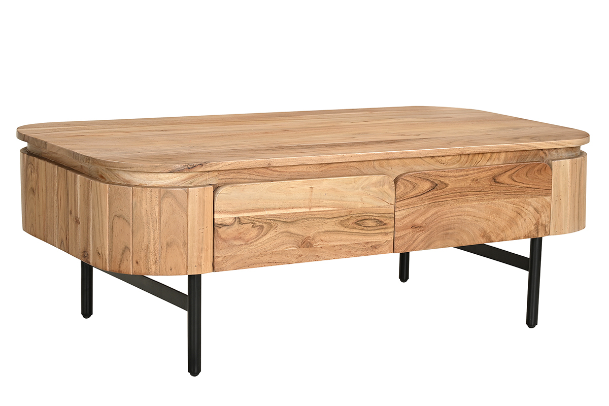 Table basse avec rangements en bois massif et métal noir 4 tiroirs L115 ...