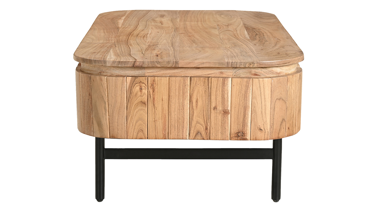 Table basse avec rangements en bois massif et métal noir 4 tiroirs L115 ...