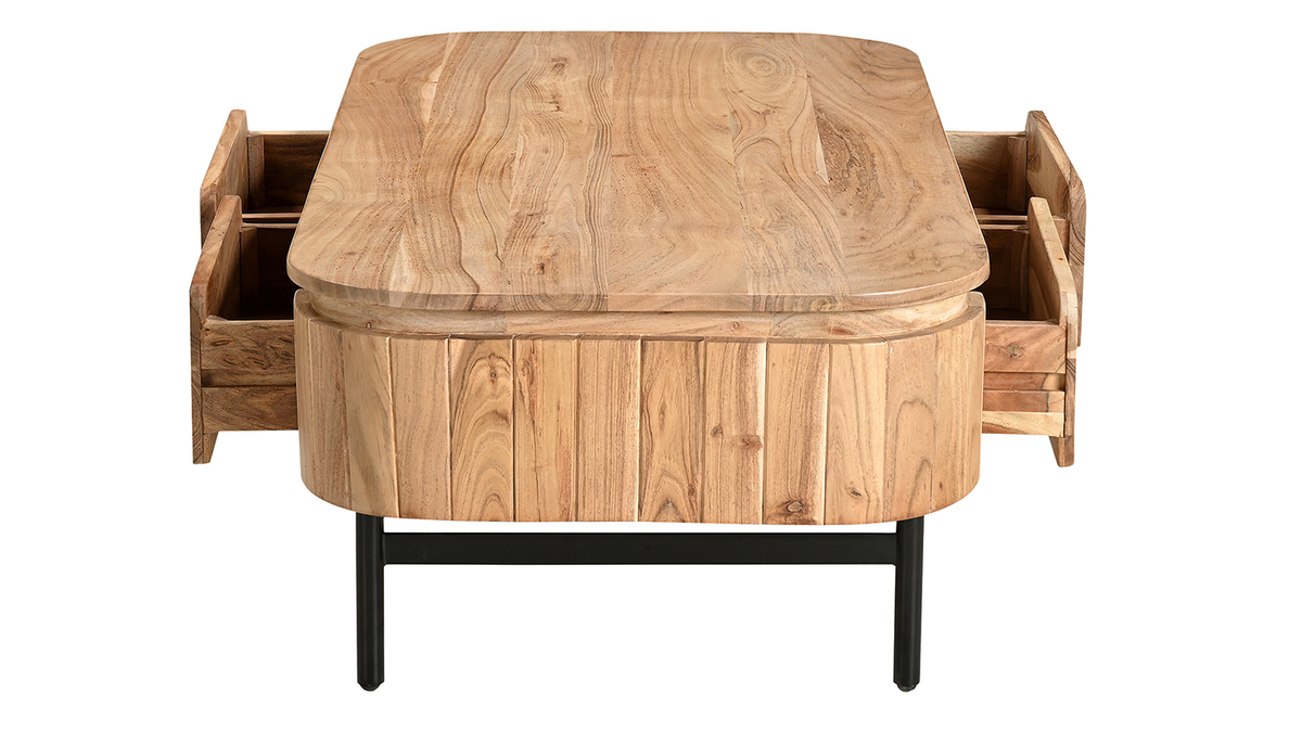 Table basse avec rangements en bois massif et métal noir 4 tiroirs L115 ...