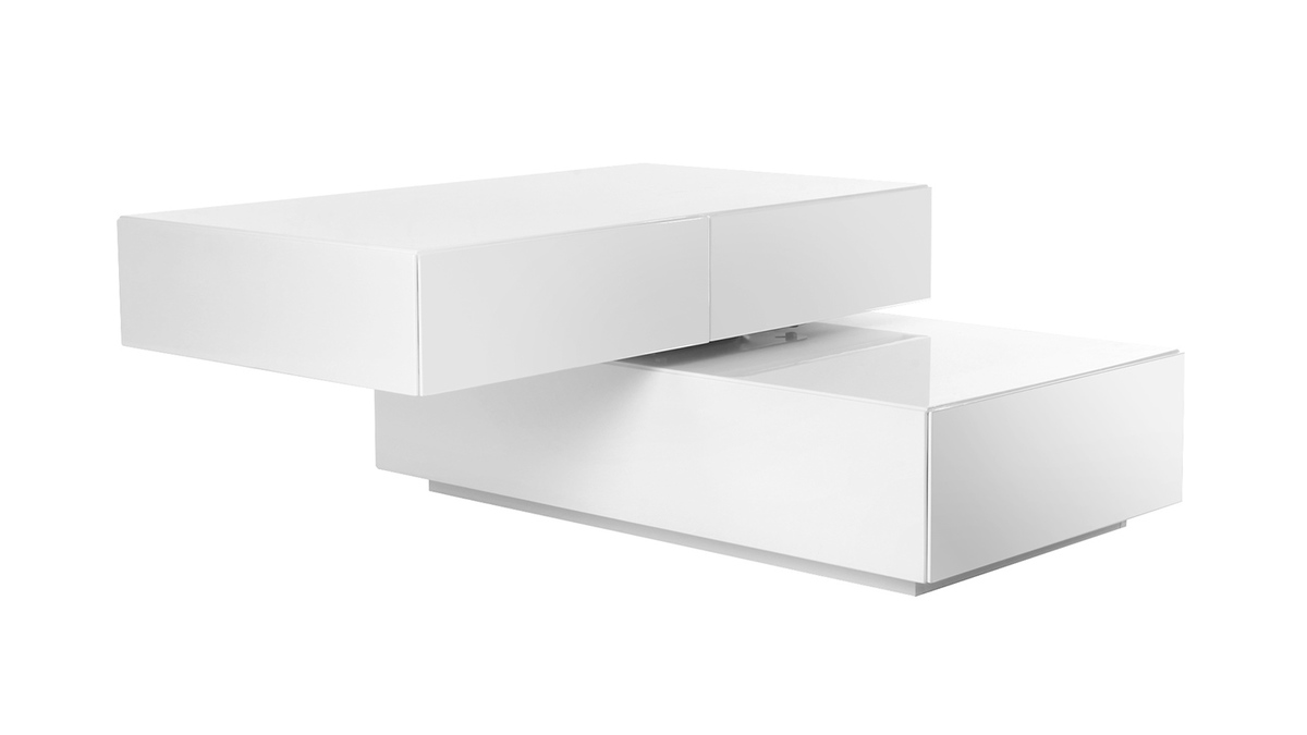 Table basse design pivotante 4 tiroirs blanc rectangulaire ELEA - Miliboo