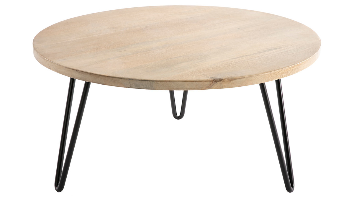 Table basse ronde manguier massif et métal L80 x H40 cm VIBES - Miliboo