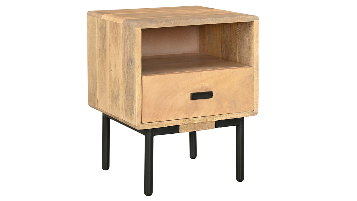 Table de chevet avec rangements en bois manguier massif et métal noir L40 cm JUDE - Miliboo