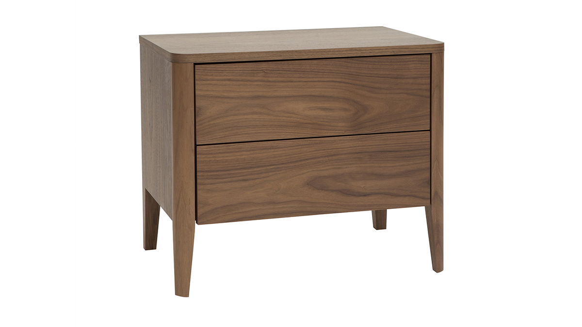 Table de chevet bois foncé noyer 2 tiroirs L60 cm BENJA - Miliboo