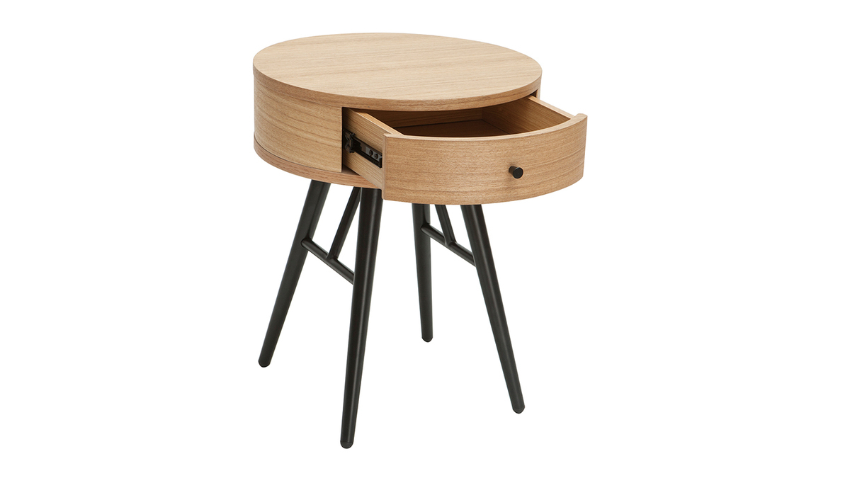 Table de chevet ronde avec tiroir bois clair et métal noir D41 cm (lot ...