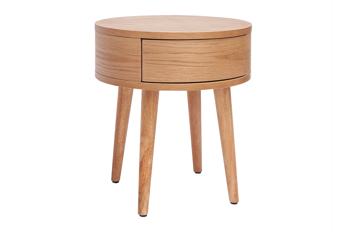 Table de chevet ronde en bois clair avec tiroir D45 cm JUDITH - Miliboo