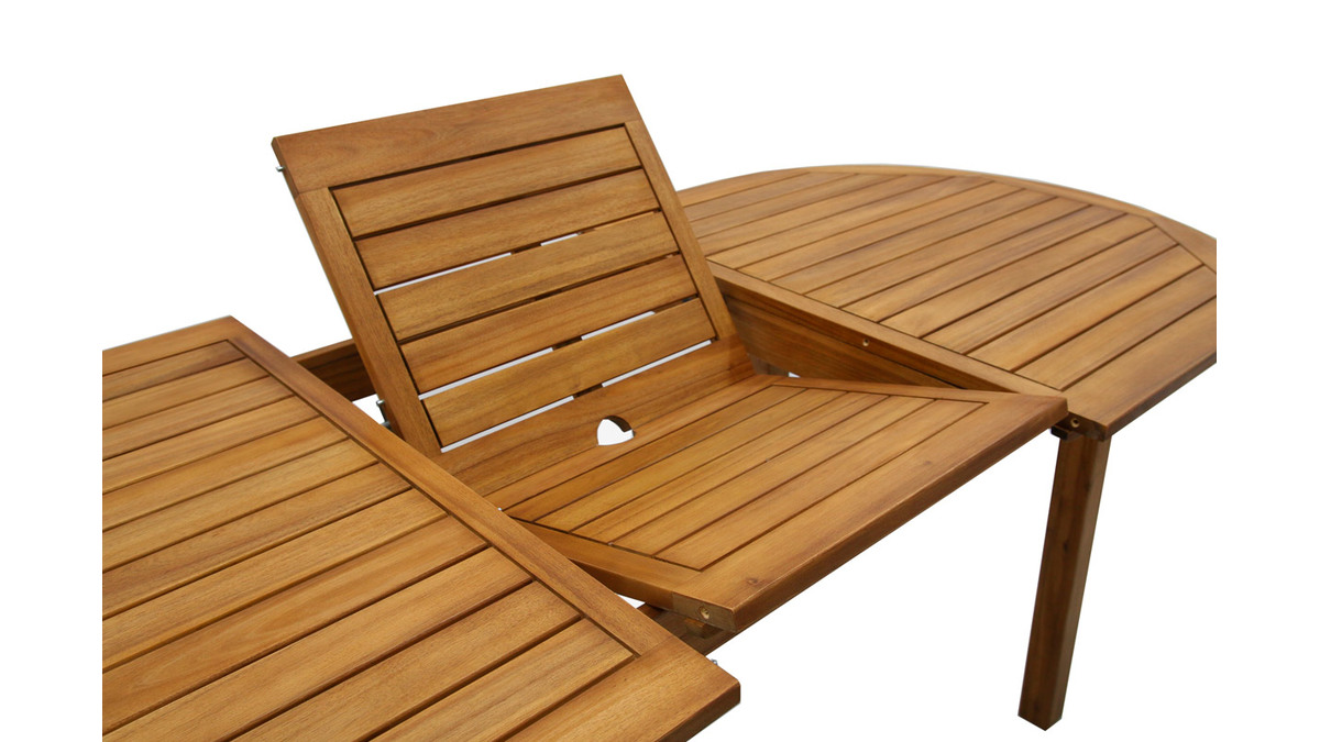 Table de jardin extensible rallonges intégrées en bois massif L160-210 ...