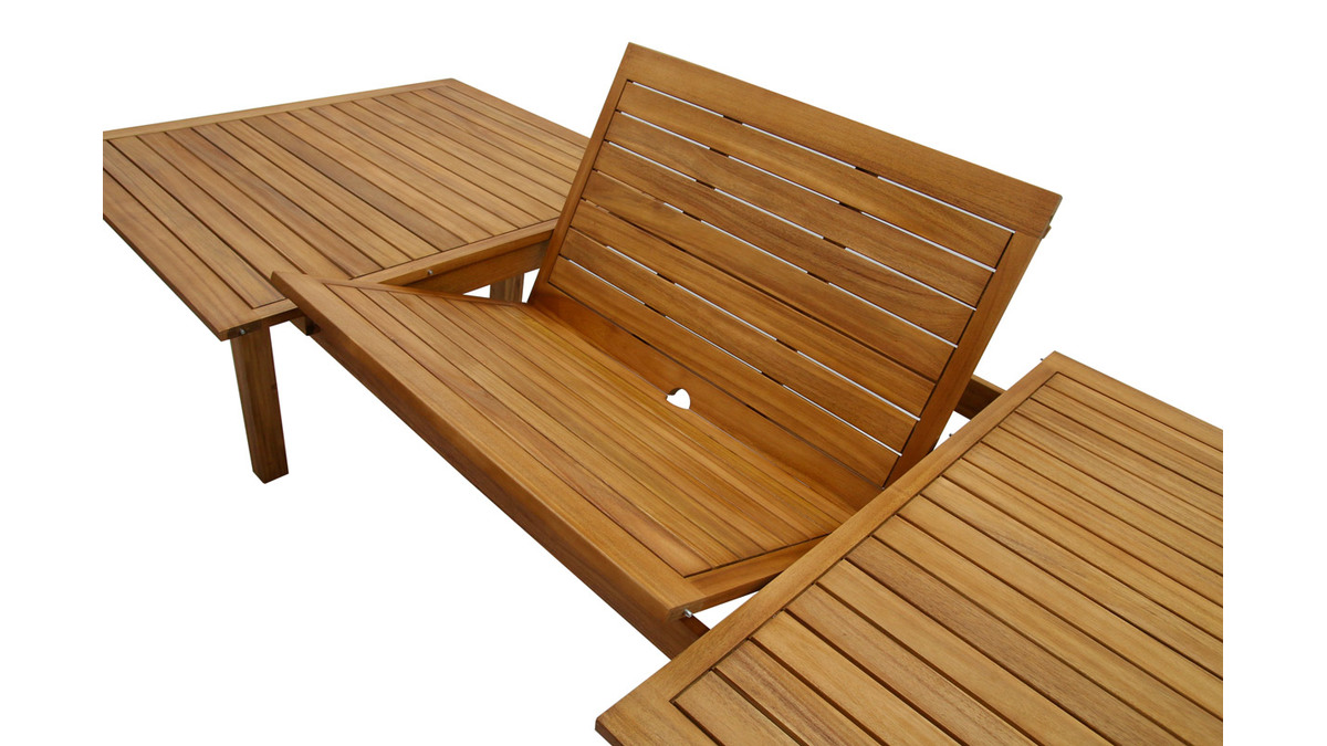 Table de jardin extensible rallonges intégrées en bois massif L210-300 ...