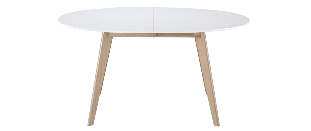 Table extensible ovale blanche et bois clair L150-200 cm LEENA - Miliboo