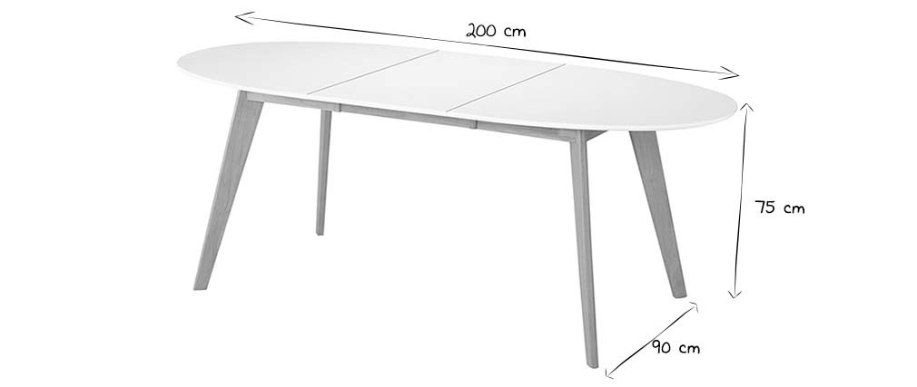 Table extensible ovale blanche et bois clair L150-200 cm LEENA - Miliboo