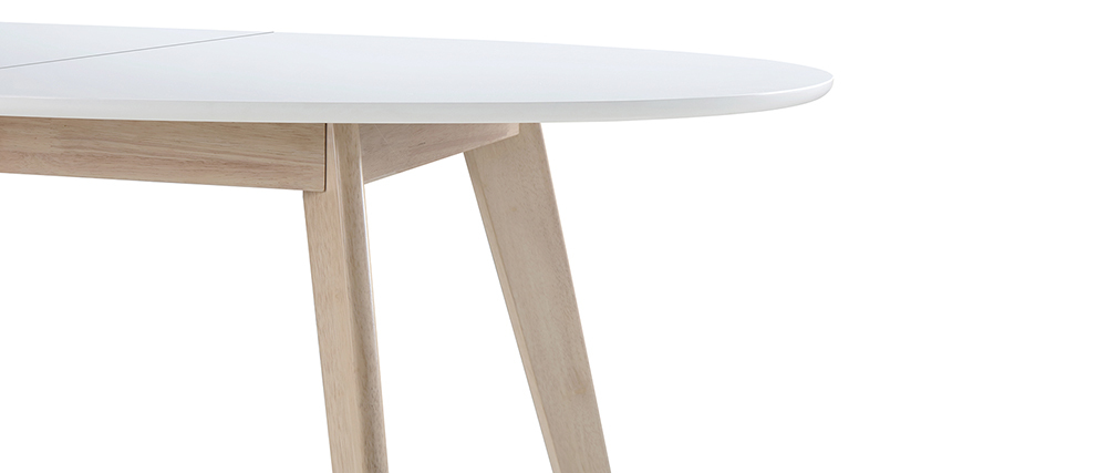 Table extensible ovale blanche et bois clair L150-200 LEENA - Miliboo