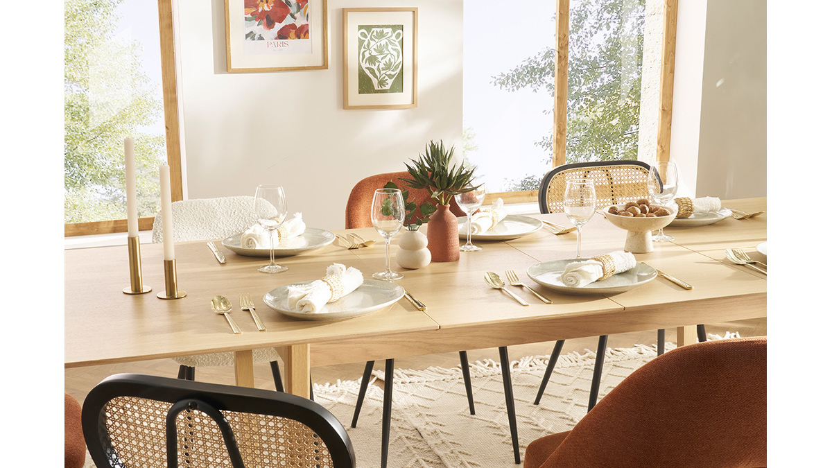 Table extensible rallonges intégrées rectangulaire bois clair chêne ...