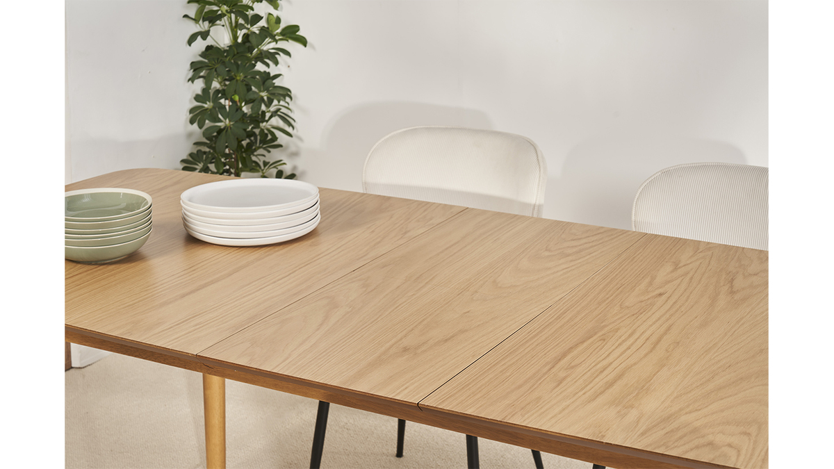 Table extensible rallonges intégrées rectangulaire en bois clair chêne ...