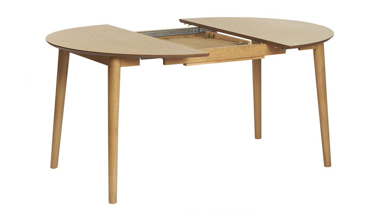 Table extensible rallonges intégrées ronde en bois clair chêne L115-154 ...