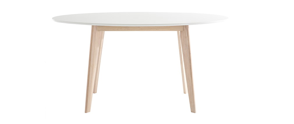 Table ovale blanche et bois clair L150 cm LEENA - Miliboo