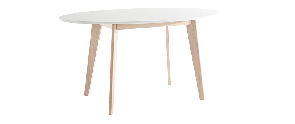 Table ovale blanche et bois clair L150 cm LEENA - Miliboo