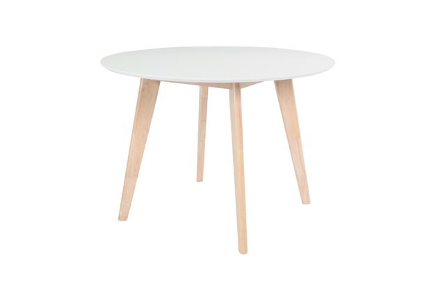 Table ronde blanc et bois 100 cm LEENA - Miliboo