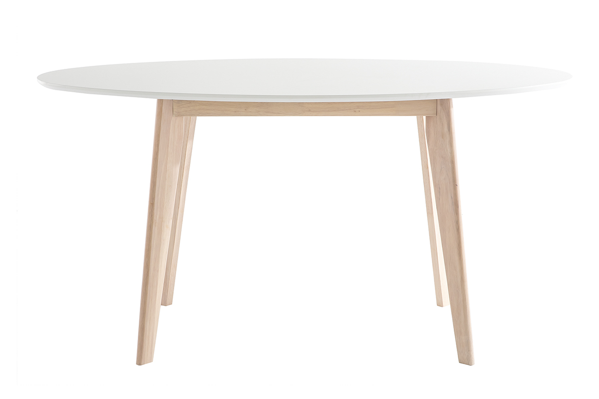 Table scandinave ovale blanche et bois clair L150 cm LEENA - Miliboo