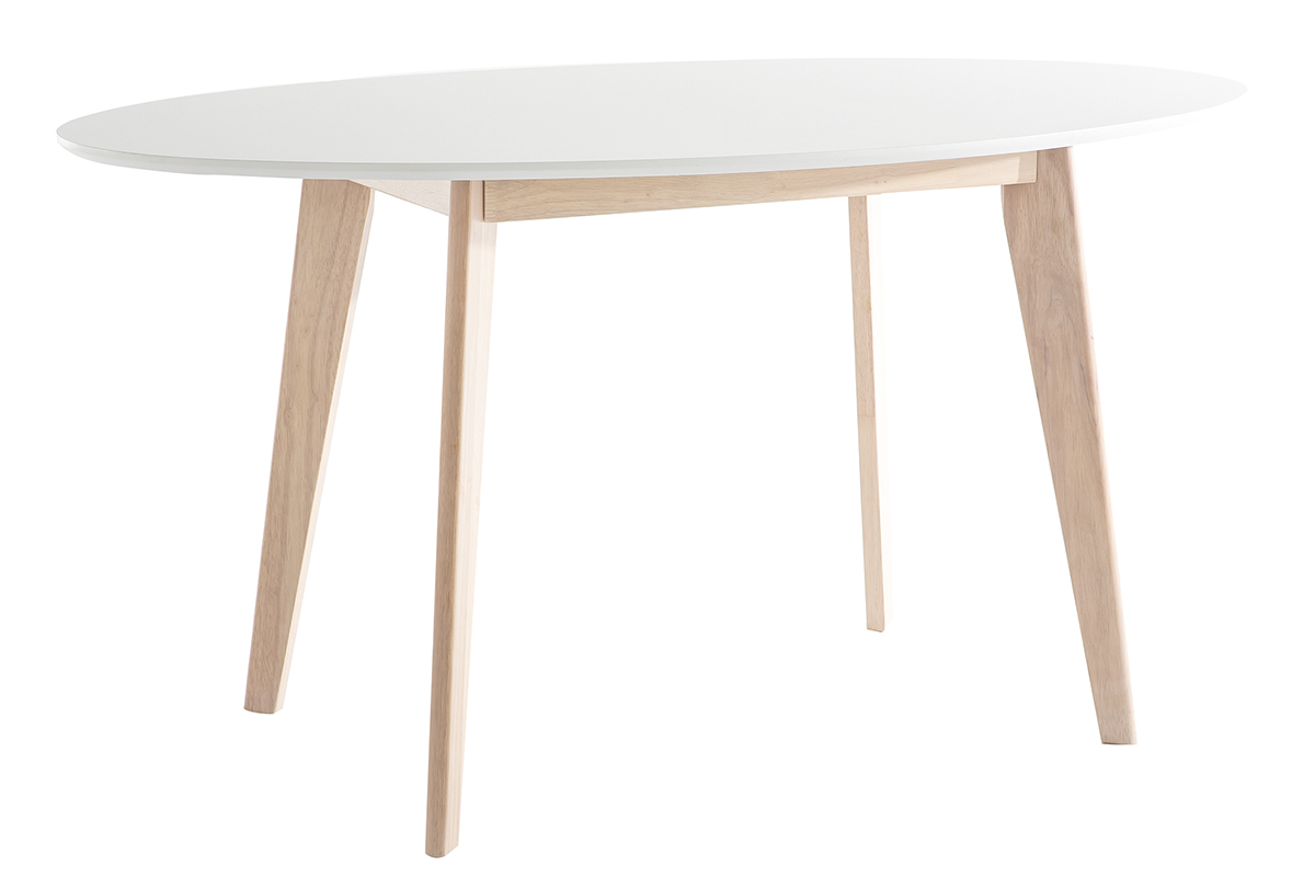 Table scandinave ovale blanche et bois clair L150 cm LEENA - Miliboo