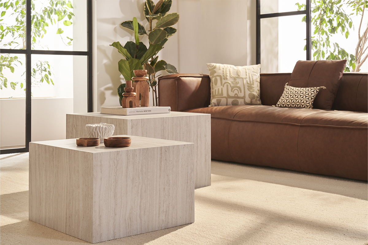 Tables basses gigognes design effet travertin (lot de 2) CALLA - Miliboo