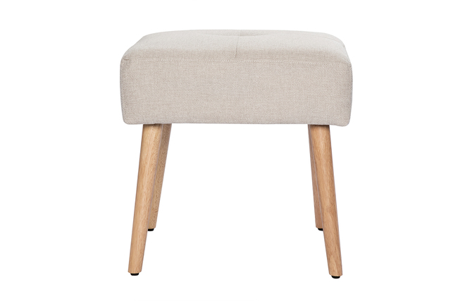 Tabouret bas en tissu effet velours texturé beige et bois clair massif ...