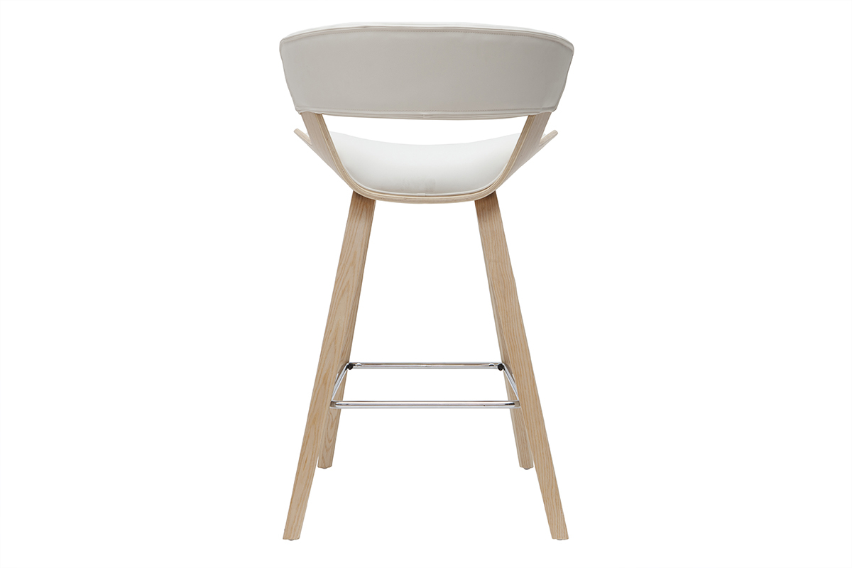 Tabouret de bar design blanc et bois clair H65 cm SYRAH - Miliboo
