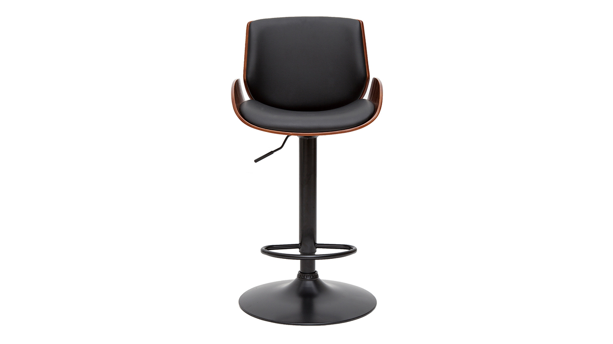 Tabouret de bar relevable noir et bois foncé VESPER - Miliboo