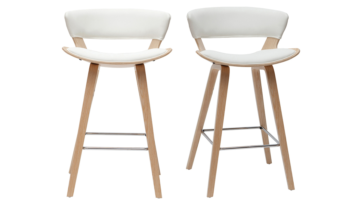 Tabourets de bar design blanc et bois clair H65 cm (lot de 2) SYRAH ...