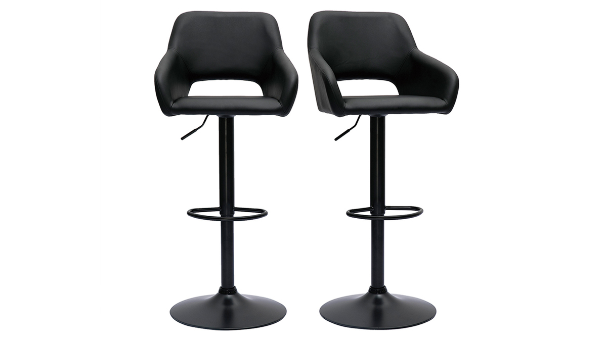 Tabourets de bar réglables noirs (lot de 2) LAURETTE - Miliboo