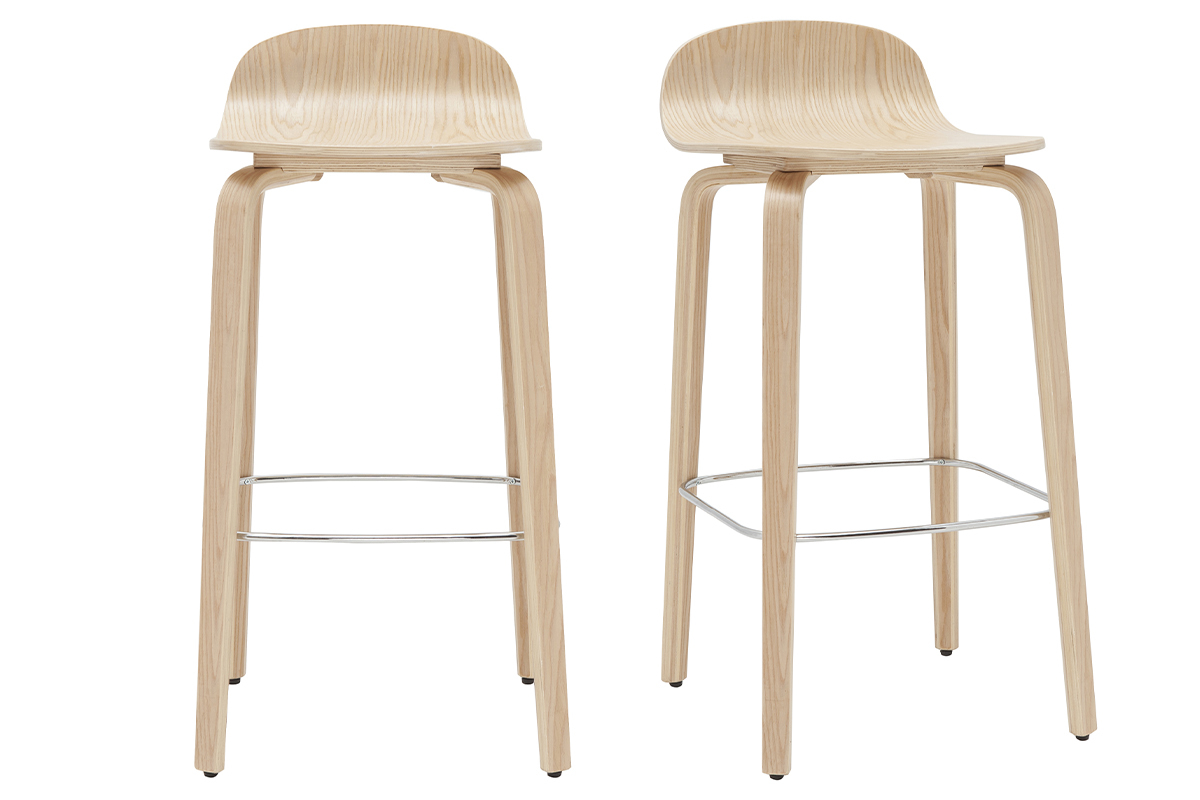 Tabourets de bar scandinaves bois chêne H68 cm (lot de 2) OBRA - Miliboo