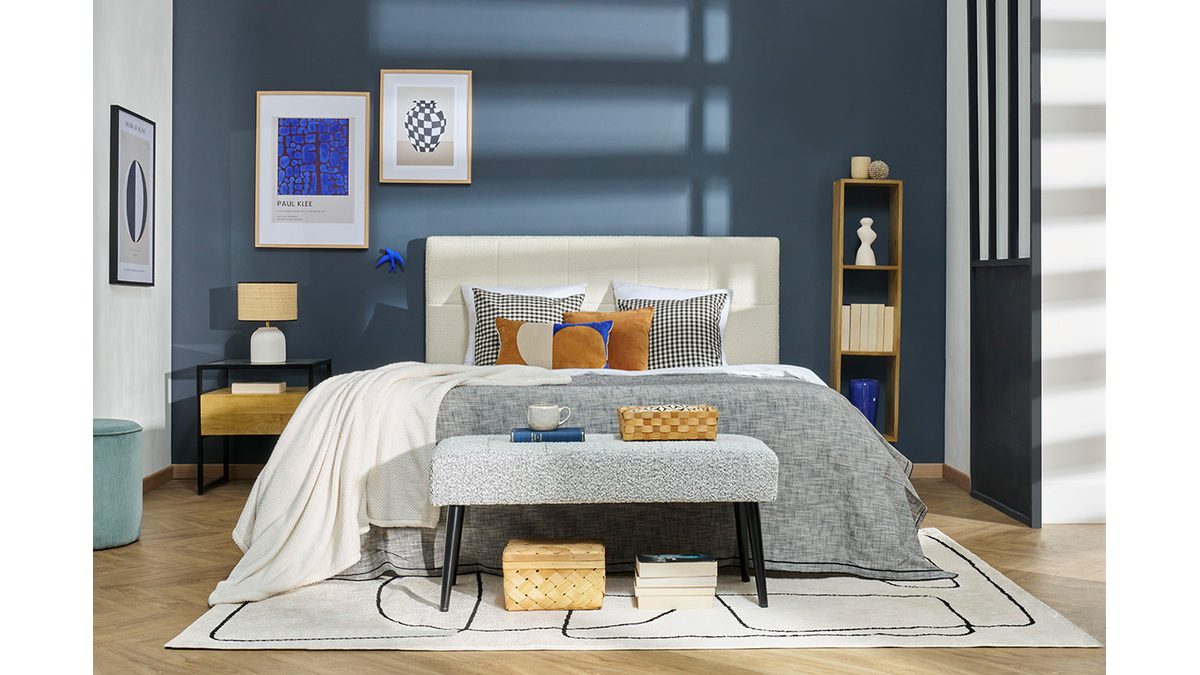 Tapis rectangulaire motif line art blanc cassé et noir 160 x 230 cm ...