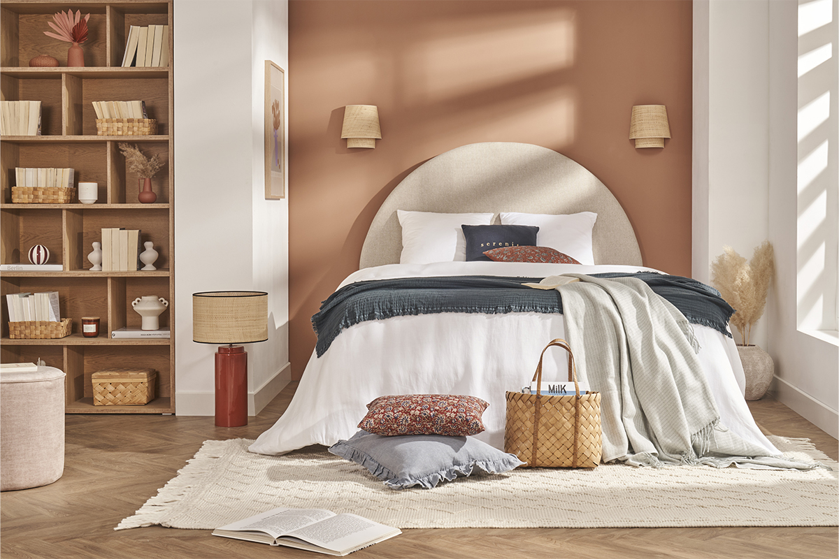 Tête de lit ronde en tissu beige L160 cm NAOMY - Miliboo